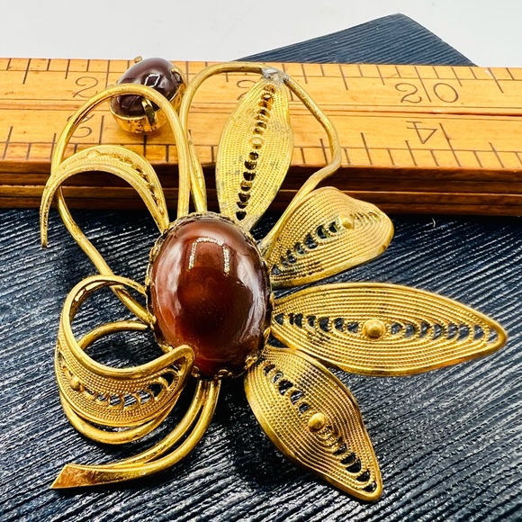 Vintage | Jewelry | Vintage Western Germany Gold Filigree Floral Brooch ...